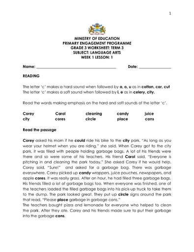 Grade 3 - Worksheets - Language Arts