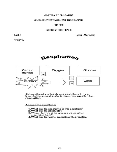 Grade 8 Integrated Science Week 8 Lesson 1 Worksheet 1 and Answer sheet